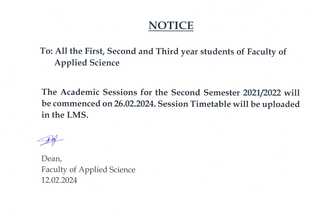 NOTICE | Faculty of Applied Science